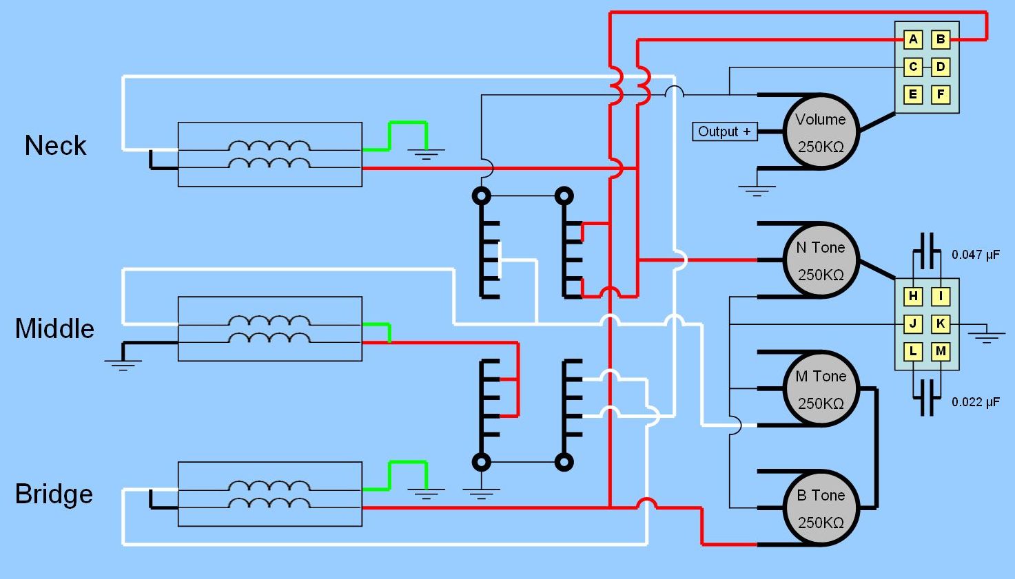 팁앤노하우 > 회원팁 > 스트라토캐스터형 기타를 위한 익스플로러 배선 (Explorer Wiring)